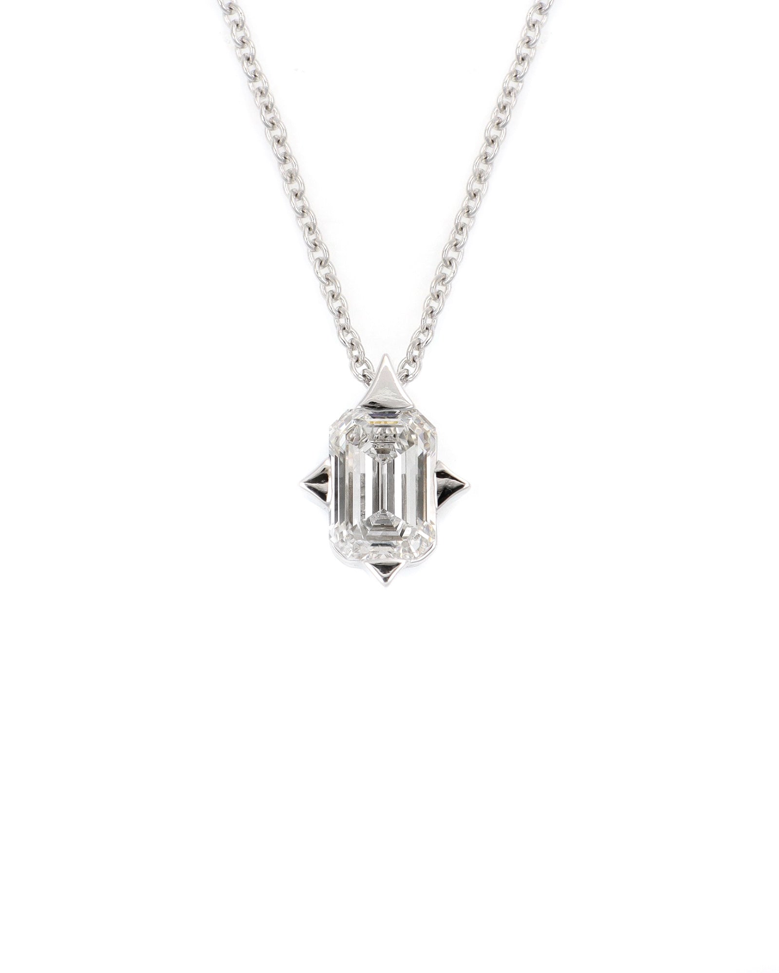 14kw Emerald Cut Lab Diamond Pointed Prong Necklace – Green Lake Gallery